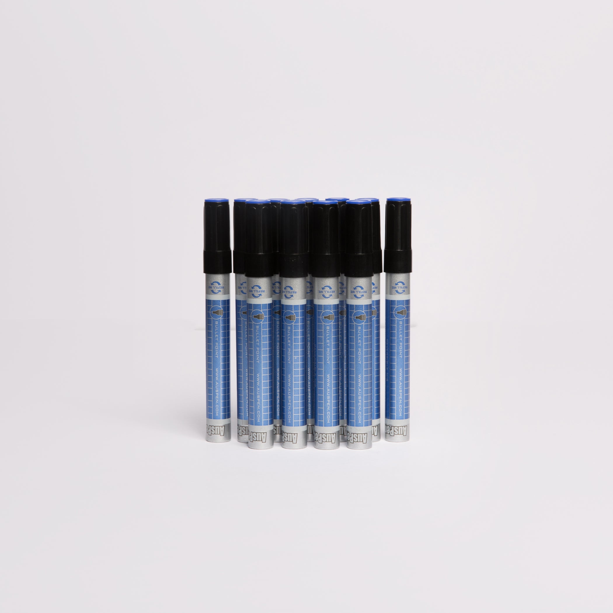 12 Blue Refillable Dry Erase Whiteboard Markers | AusPen USA.