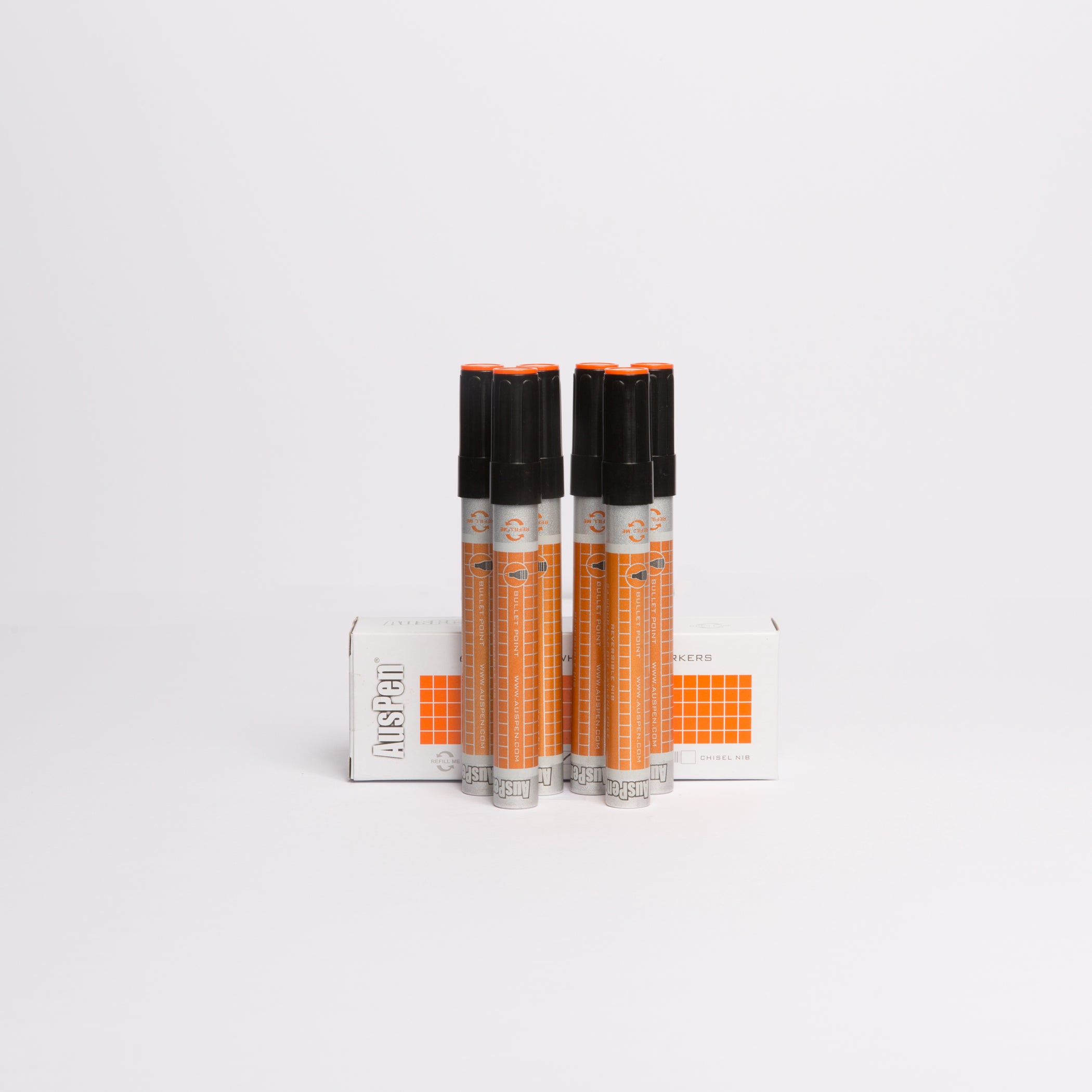 6 Orange Eco-Friendly Refillable Whiteboard Markers | AusPen USA.