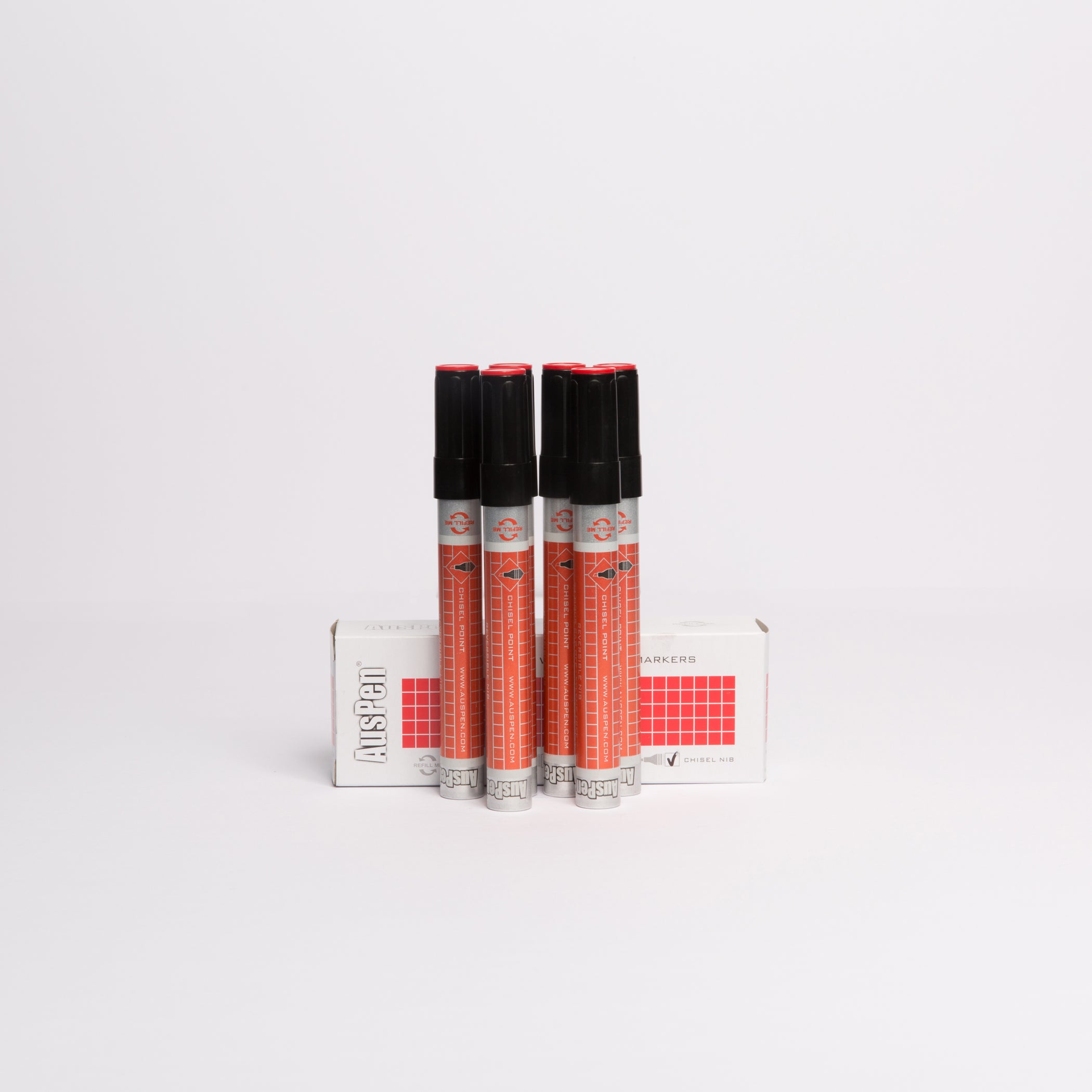 6 Red Refillable Whiteboard Markers | AusPen USA.